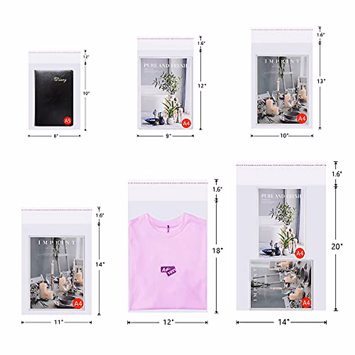 Self Sealing Cellophane Bags 3x3" 200pcs Clear Cello Bags Square Resealable Treat Bags for Cookie Bakery Candy Soap Cards Snacks Food Gift Favor 12 Sizes to Choose from