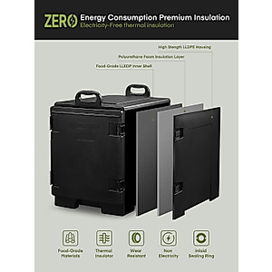 Catering Food Warmer, 82Qt Front Loading Hot Box for Catering, LLDPE Insulated Food Pan Carrier for 5 Full-Size Pan, w/Wheels, Stackable, Handles, Hot Box Food Warmer Ideal for Canteen, Restaurant