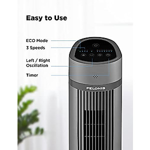 PELONIS 40''Oscillating Tower Fan | Remote Control | Quiet Stand Up | 3 Speed Settings | 3 Modes |15-Hour Timer | LED Display | for Bedroom Home Office Use| Black