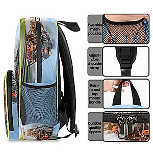 Steam Train Kids Backpack for Boys Girls, Vintage Locomotive Toddler Backpack School Bag Water Resistant Bookbag Travel Children Bag, Nursery Junior Primary Student Preschool Backpack With Chest Strap
