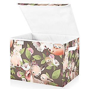 innewgogo Animals Deer Bunny Fox Storage Bins with Lids for Organizing Storage Baskets with Handles Oxford Cloth Storage Cube Box for Room