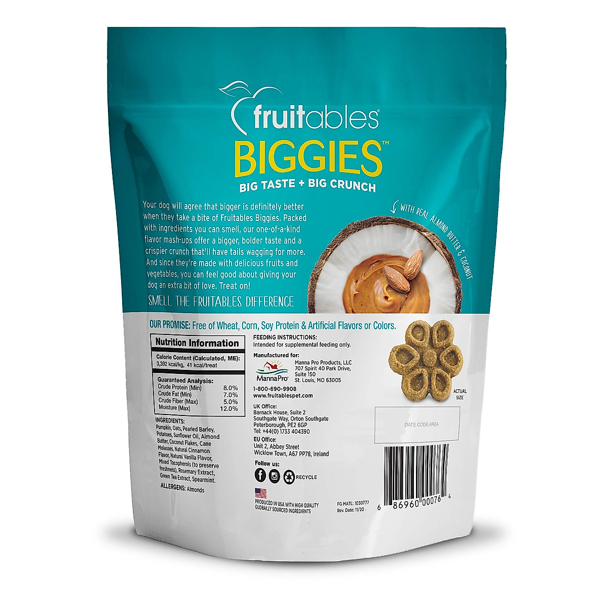 Fruitables Biggies Dog Treats 4 Flavor Variety Pack of 16oz Bags, 4 Bags Total