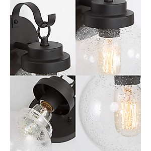 LALUZ Sphere Porch Light, Outside Lights for House with Seeded Glass Globe, Weather-Proof Outdoor Light Fixtures Wall Mount for Front Door, Garage, Yard, Patio, Textured Black Finish, 2 Pack