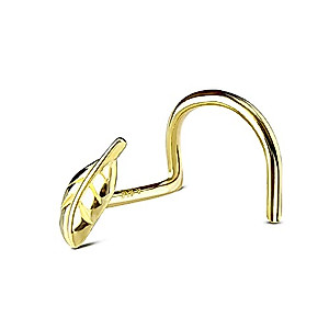 COCHARM Solid 14K Gold Nose Stud Yellow Gold Nose Ring Stud for Women 20g Real Gold Nostril Screw Nose Stud 14K Twist Leaf Nose Screw Stud