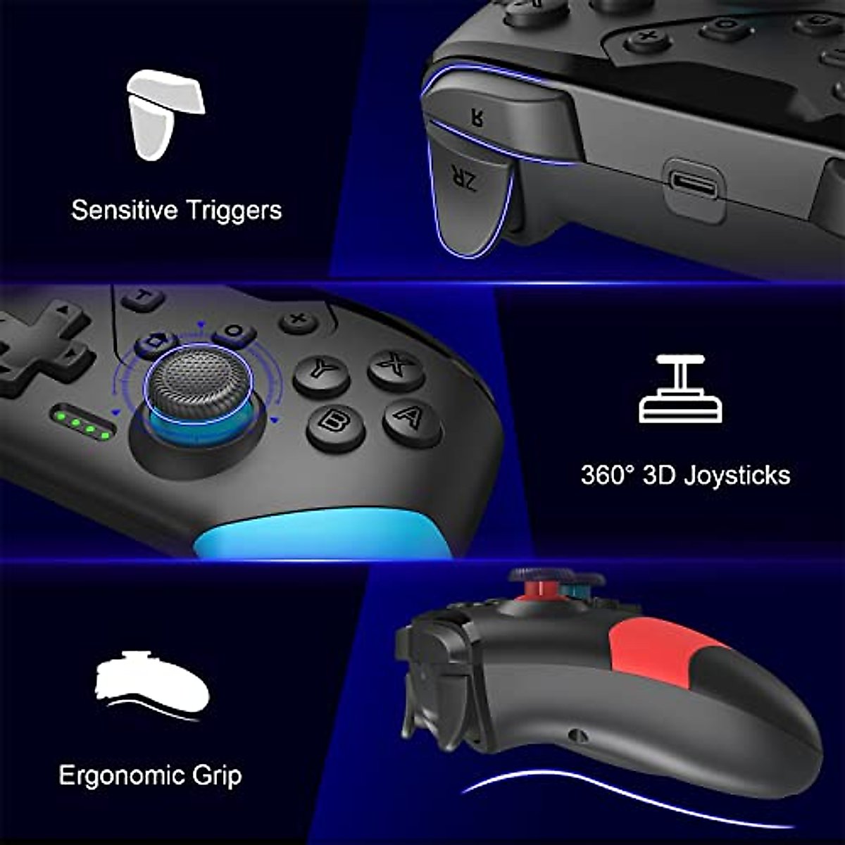 Switch Controller, Wireless Switch Pro Controller for Switch/Switch Lite/Switch OLED, Extra Switch Controller with Paddles, Programmable Switch Control Remote Gamepad with Back Buttons,Wake-up,Turbo
