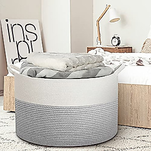 MXMHOME Large Woven Rope Basket With Handles Basket for Blankets for Living Room Large Baby Cat Dog Toy Storage Basket Wicker Woven Big Round Laundry Basket Hamper (23.6”x14.1”), XXXL, Grey