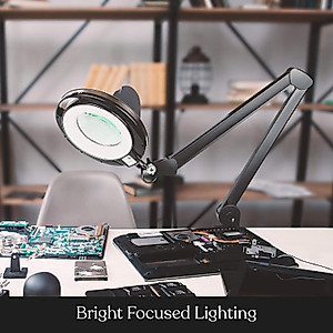 Brightech LightView Pro Magnifying Desk Lamp, 2.25x Light Magnifier with Clamp, Adjustable Magnifying Glass with Light for Crafts, Reading, Close Work - Black