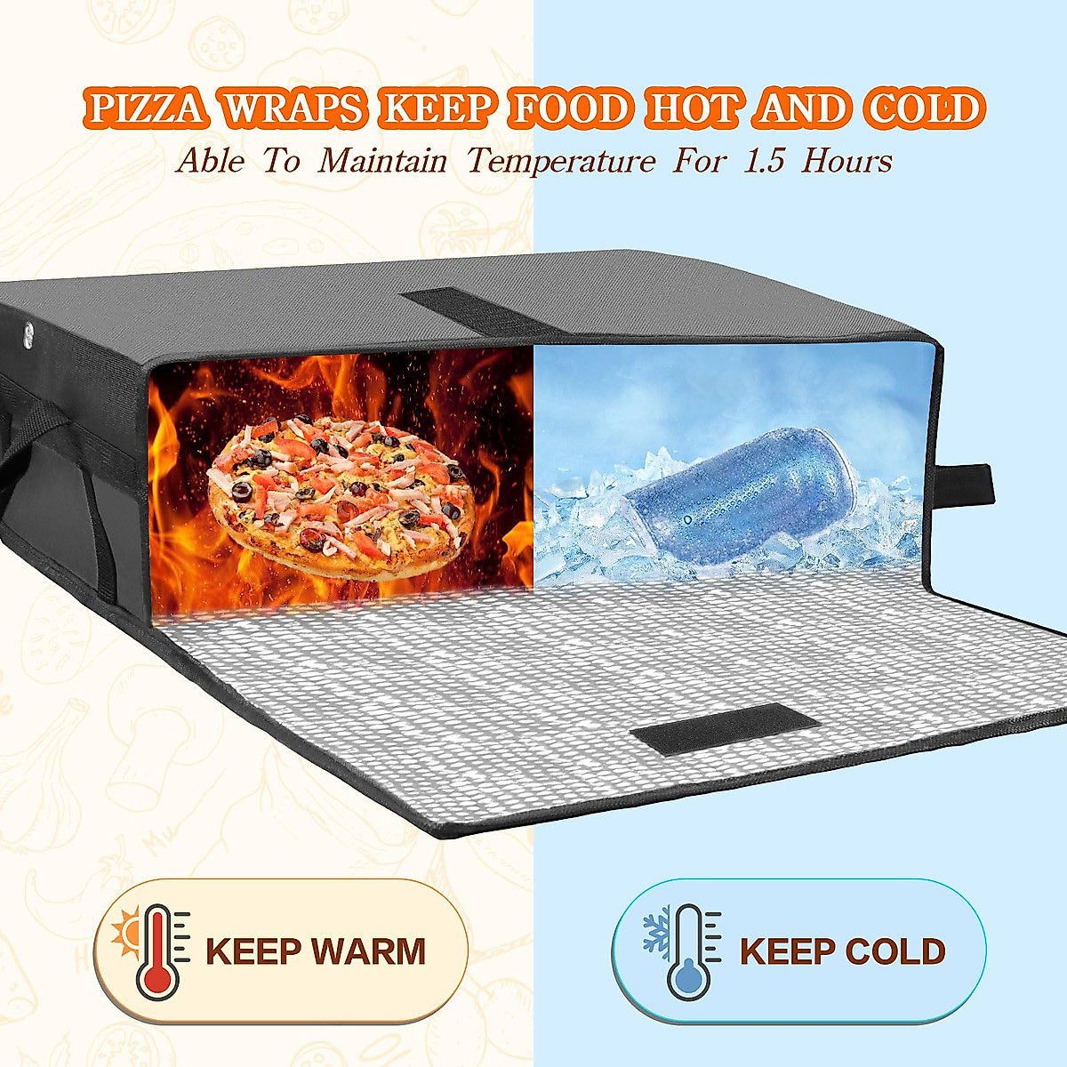 MHBAC Pizza Bags for Delivery, 20 x 20 x 6 inch Pizza Delivery Bag for Doordash, Pizza Warmer Bags Insulated Pizza Bags for Personal and Professional, Insulated Grocery and Cooler Bags