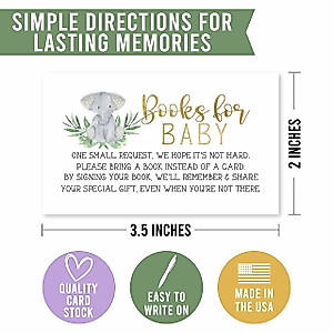 Hadley Designs 25 Elephant Greenery Invitations, 25 Books Request Cards, Sprinkle Invite, Bring A Book Instead Of A Card, Guest Book Alternative, Invitation Inserts for Baby Shower