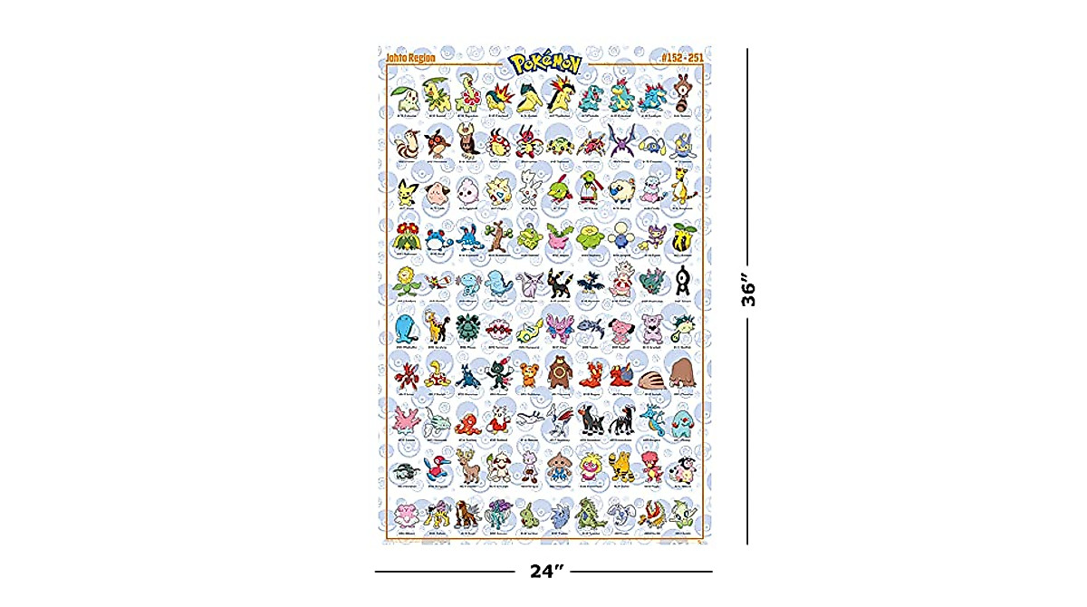 100 Johto Region Pokémon Poster - 24" x 36"