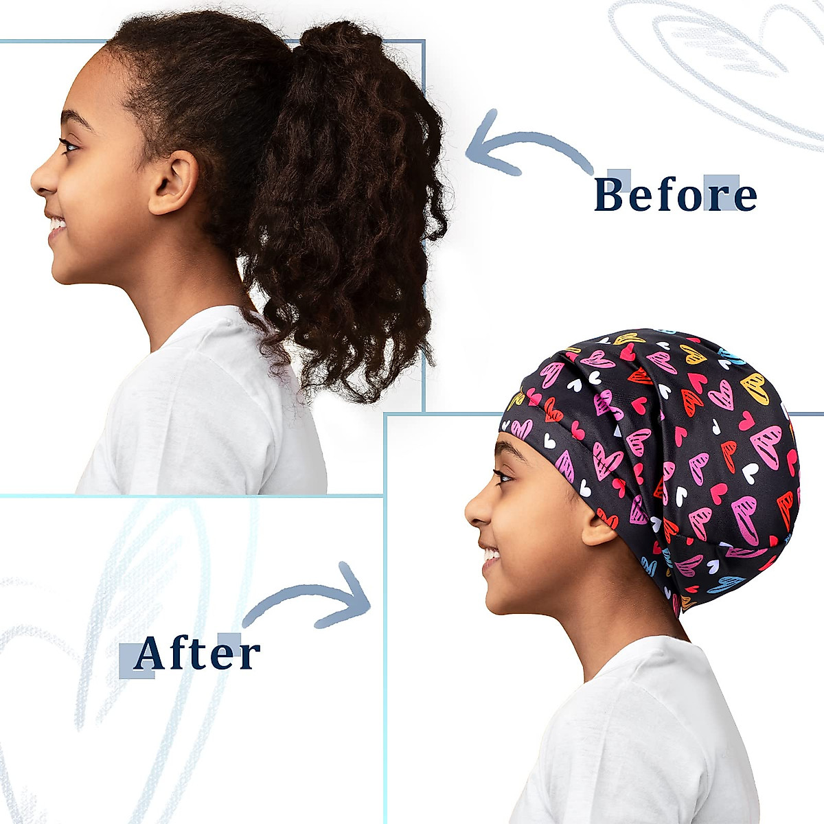 Tatuo 2 Pcs Satin Lined Hair Bonnet for Sleeping Kids Gift for Christmas Sleep Cap Head Scarf Curly Hair with Elastic Band(Cute Pattern) Multicoloured