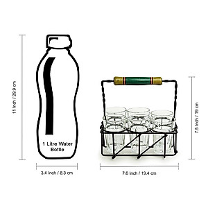 ExclusiveLane 'The Railway Nostalgia' Tea Glasses with Iron Holder (Set of 6, 120ml) - Cutting Chai Glasses with Stand Indian Style Tea Glass Tea Cup Handpainted Iron Carrier Stand Organizer