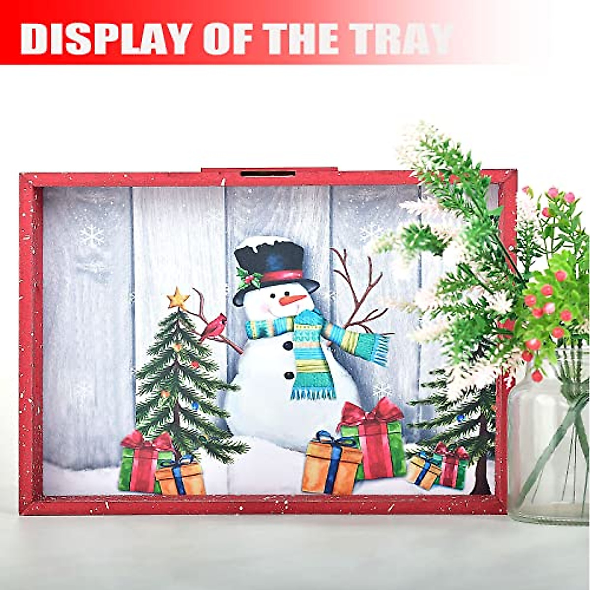Krismax Christmas Decorations for Home 2023 Christmas Serving Tray with Handles Christmas Decorative Tray Coffee Table Serving Platter Thanksgiving Tray - Snowman Serving Tray(Red)