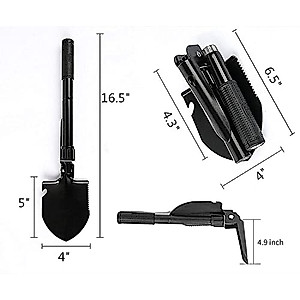 Folding Survival Shovel - Mini Heavy Duty Carbon Steel Military Style Entrenching Tool for Off Road, Nylon Carry Case, Camping, Gardening, Beach, Digging Dirt, Sand, Mud & Snow
