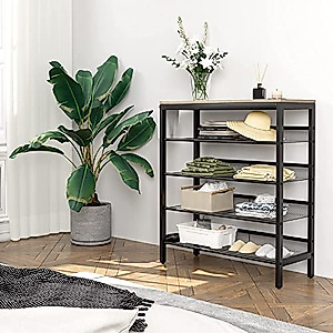 Shoe Rack for Entryway, 5-Tier Shelves Shoe Organizer Storage with Umbrella Holder Metal Frame Shoes Storage Stand for Closet, Living Room, Hallway, Doorway, Metal Frame (Washed Grey)