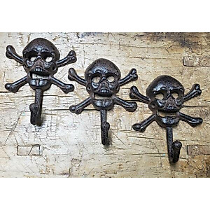 for Cast Iron Skull & Crossbones Towel Hanger Coat Hat Hooks Hook Pirate Jolly Roger Home Décor Plaques & Signs