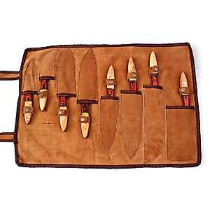 Best knife Handmade Professional Kitchen Damascus Knife Set, 8pcs Best Damascus Steel Chef Kitchen Knif set With Storage Roll Case Bag, High Carbon Japanese style BBQ Butcher Knives Set