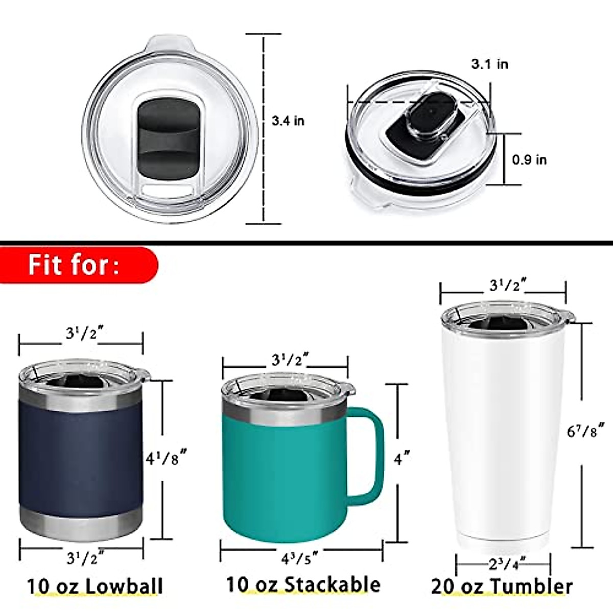 20 OZ Replacement Lid, 4 Pack 20OZ Tumbler Lid for Stainless Steel Tumbler Travel Mug Lids with Magnetic Slider Top Replacement Compatible with Yeti Rambler, Ozark Trail and More
