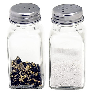 Top Kitchen 2 oz. Square Salt and Pepper Shaker, Glass Jars with Stainless Steel Lids - 2 Pack