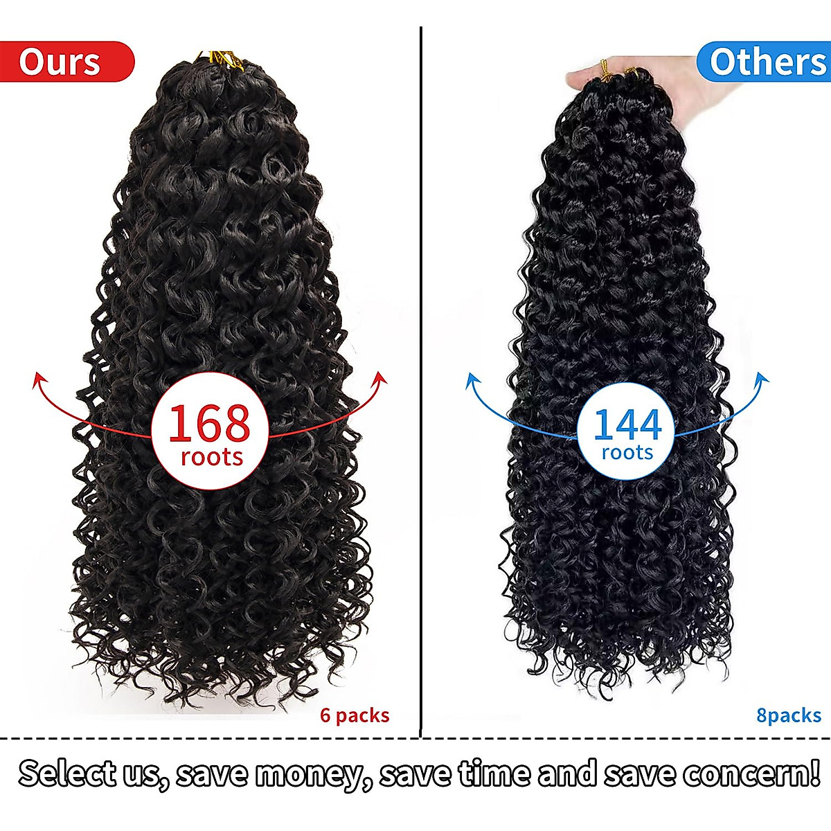GoGo Curl Curly Crochet Hair for Women Water Wave Crochet Hair Deep Wave Braiding Hair Bohemian Crochet Braids Synthetic Hair Extensions (18 inch(Pack of 6), 1B Natural Black)