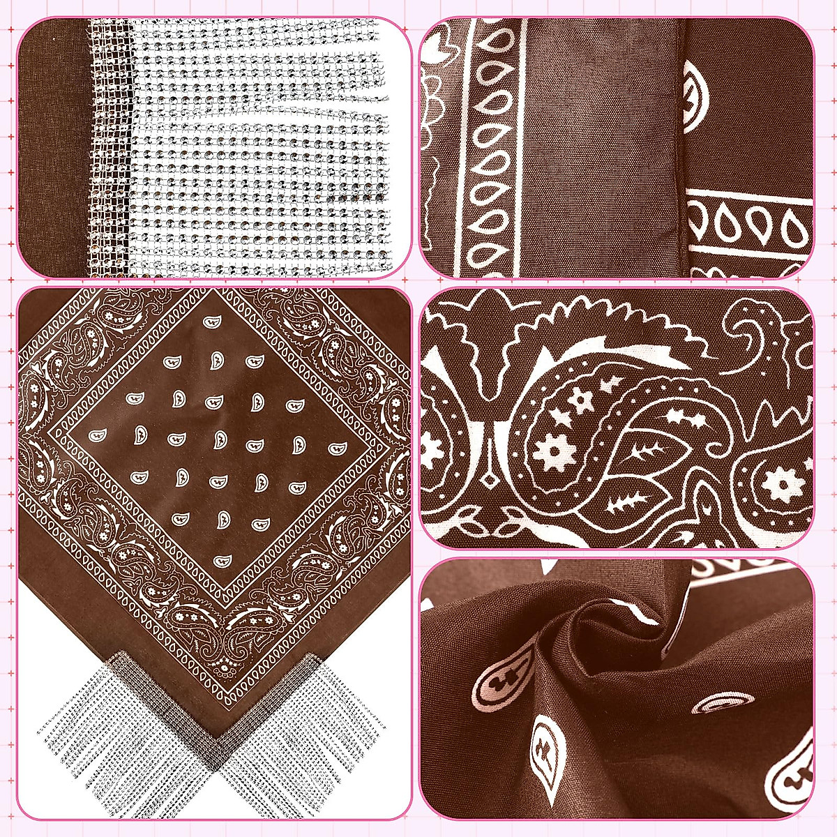 Pasimy Rhinestone Cowgirl Cowboy Hat and Bachelorette Bandanas Set Bling Diamond Fringe Hat for Women Men Cosplay Costume (Black)