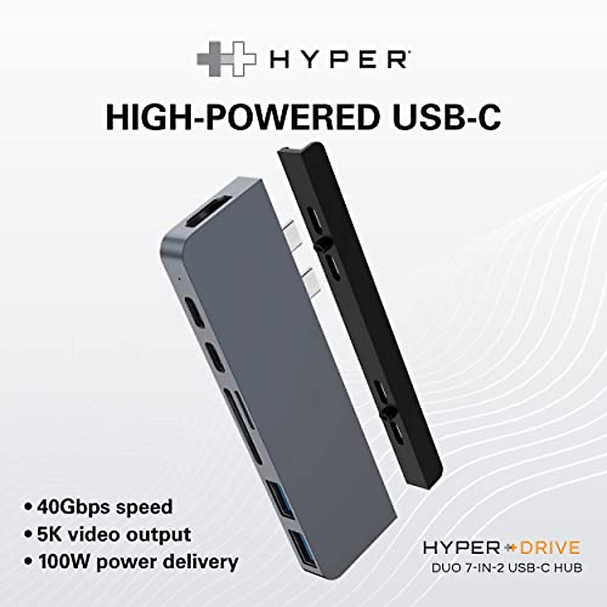 Hyper HyperDrive USB C Hub, Duo 7-in-2 USB C Adapter - MacBook Pro Adapter with Magnetic Grip, 4K HDMI, USB-C 40Gbps 100W PD, 3.1 USB-A, MicroSD/SD - Space Gray