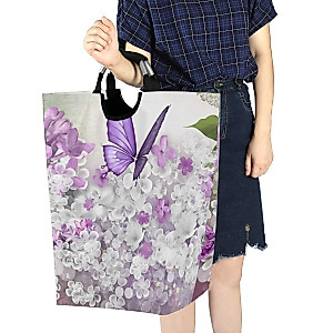 senya Butterflies Flowers Purple Large Storage Basket Collapsible Organizer Bin Laundry Hamper for Nursery Clothes Toys