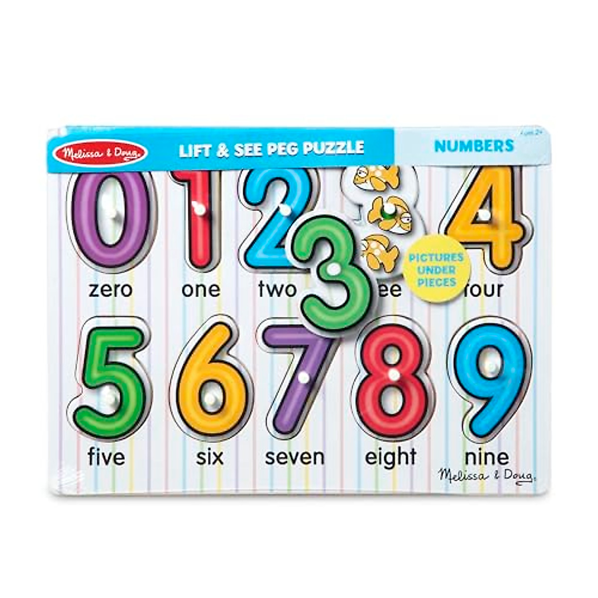 Melissa & Doug Lift & See Numbers Wooden Peg Puzzle - 10 Pieces - FSC Certified
