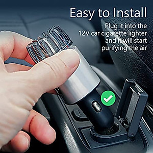 Car Air Purifier Ionizer, Mini size 12V Plug-in Car Air Freshener, Dual Fast Charge USB Car Charger | Release 5.6 Million Anion, Removes Dust, Cigarette Smoke, Bad Odors (Silver)