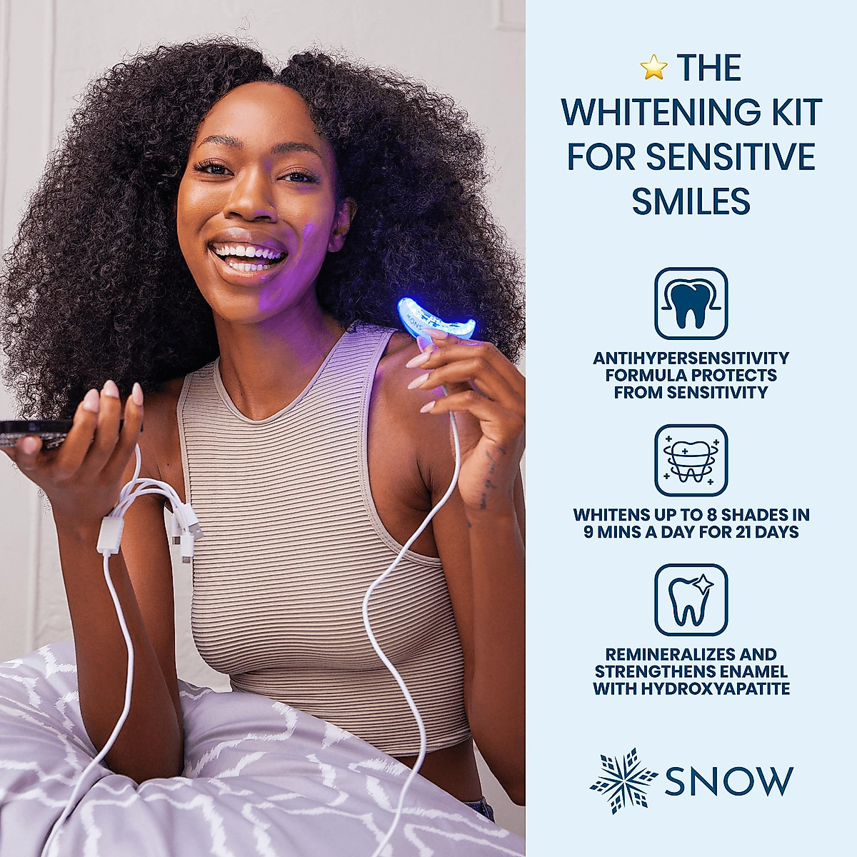 SNOW Diamond Wired Whitening Kit - Sensitive Teeth Whitening Kit - Whitens & Repairs Teeth 6 Months of Treatment Gentle & Enamel Safe Blue