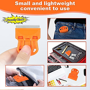 WEGAZ-4 Pcs Mini Plastic Razor Blade Scraper Tool，Plastic Scraper，Cleaning Scraper Tool，Glass Scraper，Window Scraper，Stove Scraper Tool，Equipped with 20 Blades.