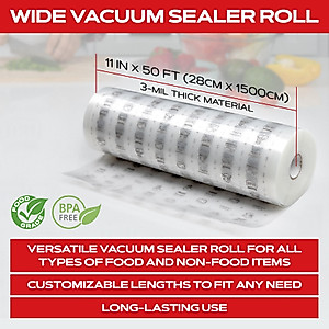 FORJARS Vacuum Sealer Bags Rolls Airtight Food Storage and Method Sous Vide Cooking - Perfect for Food Storage and Cooking - Ideal for Home and Commercial Use (11INx50FT)