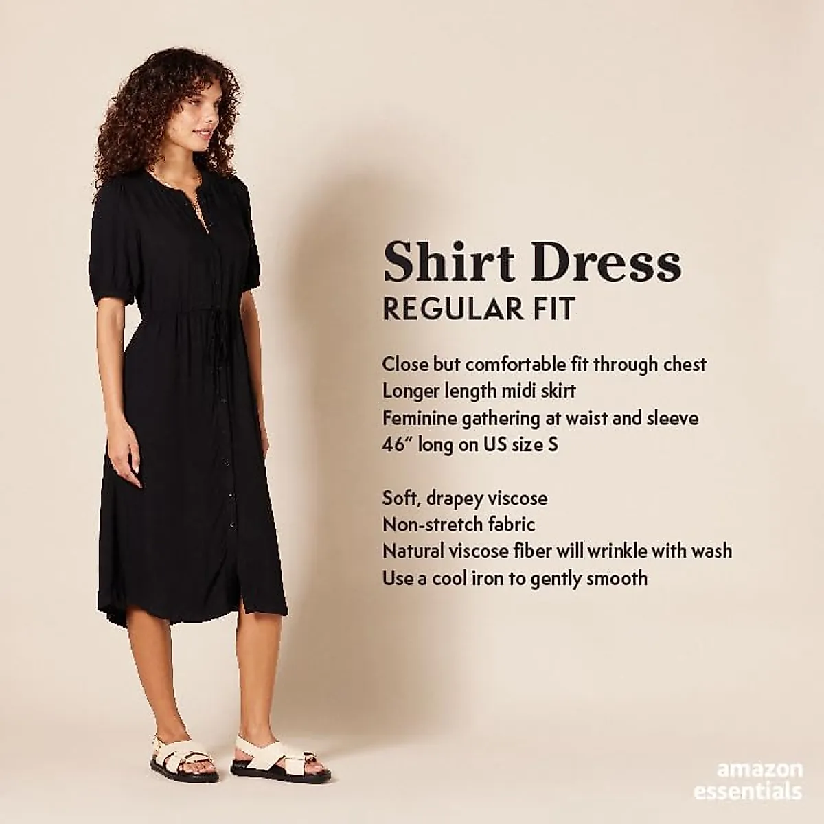 Amazon Essentials Women's Relaxed Fit Half-Sleeve Waisted Midi A-Line Dress, Navy, Large