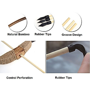 ICNBUYS Kids Bow Arrow and Wood Quiver Set 3 Safe Arrows Traditional Handmade Bamboo Kids Toy Gifts