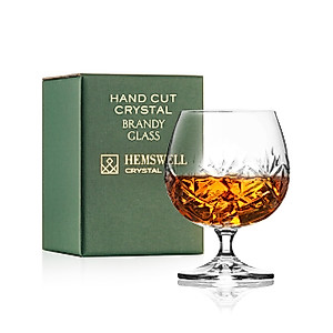 Hemswell Crystal Brandy Snifter Single Cognac Glass - Small Brandy Snifters for Brandy or Whiskey - Elegant and Exquisite Cognac Balloon Glass Crystal 8.5oz - Glenrigg Design