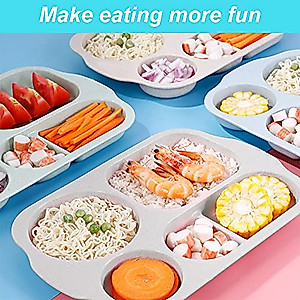 AA 2 PCS Wheat Straw Divided Plates, Fast Food Trays Cafeteria Trays with Compartments Home Restaurant School Lunch Trays for Kids (Green)