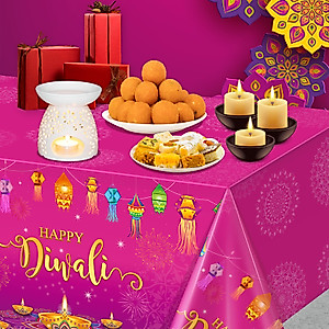 3 Pack Happy Diwali Disposable Tablecloth, Festival of Lights Plastic Table Cover for Rectangle Tables, Diwali Table Cloth for Indian Diwali Light Celebration Party Supplies Decorations, 54×108 Inch