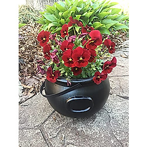 Black Plastic Planter, Antique, Cast Iron Looking Cauldron Kettle Flower Pot 8" with Handle, Early American Style