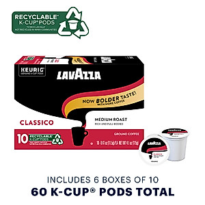 Lavazza Classico Medium Roast Coffee, Keurig K-Cups, 60 Count, 10 Count (Pack of 6)