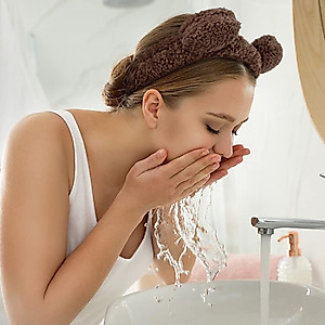 Huachi Spa Headbands for Women Girls Face Washing Makeup Cute Bear Ears Hair Bands Korean Elastic Fluffy Beauty Accessories, Brown