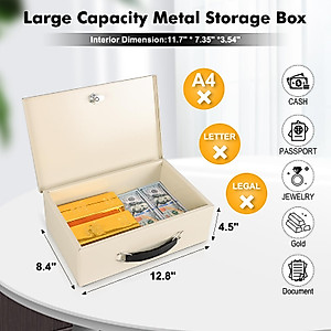 KYODOLED Fireproof Document Box with Key Lock,Safe Storage Box for Valuables,Fire Resistance Security Chest,Fireproof Box for Documents,Passport,Cash,Tablet 12.8'' x 8.4'' x 4.5'' Beige