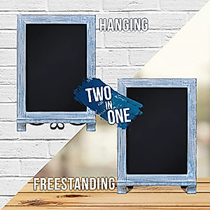HBCY Creations Rustic Blue Wood Tabletop Chalkboard with Legs/Vintage Wedding Table Sign/Small Kitchen Countertop Memo Board/Antique Wooden Frame (9.5” x 14” Inches) (Rustic Blue)