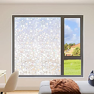 3D Pebble Window Privacy Film, Frosted Glass Window Film,Vinyl Decorative Window Decals, UV Blocking Window Coverings Static Clings Non Adhesive Window Film (17.5 x 78.7 inch)