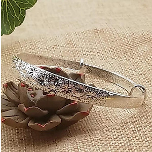 Wenbin Elegant Lady 925 Sterling Silver Engraved Bangle Scrub Bracelet Starry Bracelet Adjustable Bracelet Jewelry