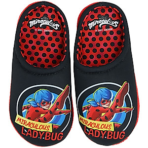 Miraculous Ladybug Girls' Pajama Set 2-Piece Jersey PJs with Cozeez Slippers, Red, Girls' Size 7/8