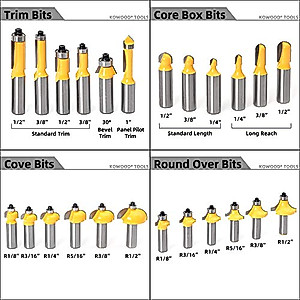 KOWOOD Router Bits Set 1/2 Inch Shank 丨70 - Piece Set.