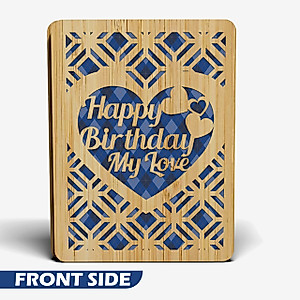 AGAPE LOVE CARDS Happy Birthday Card For Husband - | Made From Real Bamboo | 6" X 4.5" - 1 Pack (Envelope Included) | Laser Cut, Romantic Husband Birthday Card from Wife or Significant Other
