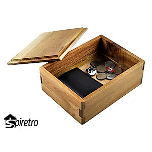 Spiretro Wooden Storage Box with Lid, Stash Box, Keepsake Chest to Organize Jewelry, Coins, Cards, Small Treasure, Handmade Natural Acacia Decorative Crate, Brown- 8 x 6 x 3 inches