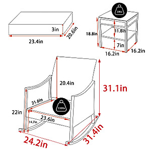 MUPATER 3-Piece Outdoor Rocking Chair Wicker Bistro Set with Table and Cushions, Patio Rattan Rocker Bistro Set for Porch, Grey