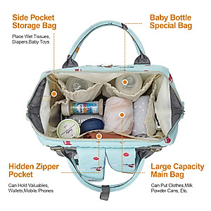 Diaper Bags Backpack Baby Bag for Mom Dad Baby Girls Boy, Cute Mult Diaper Nappy Bag Travel Back Pack,Waterproof Maternity Changing Bag Baby Stuff with USB Charging Port Stroller Straps Large Blue